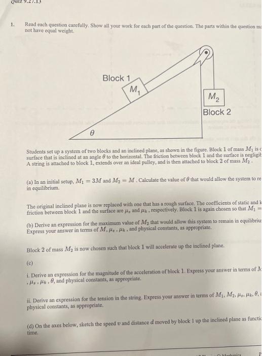 Solved 0 AP PHYSICS C: MECHANICS Block 1 question carefully. | Chegg.com