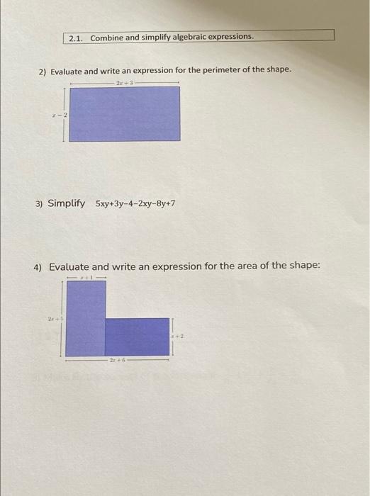 Solved 2) Evaluate and write an expression for the perimeter | Chegg.com