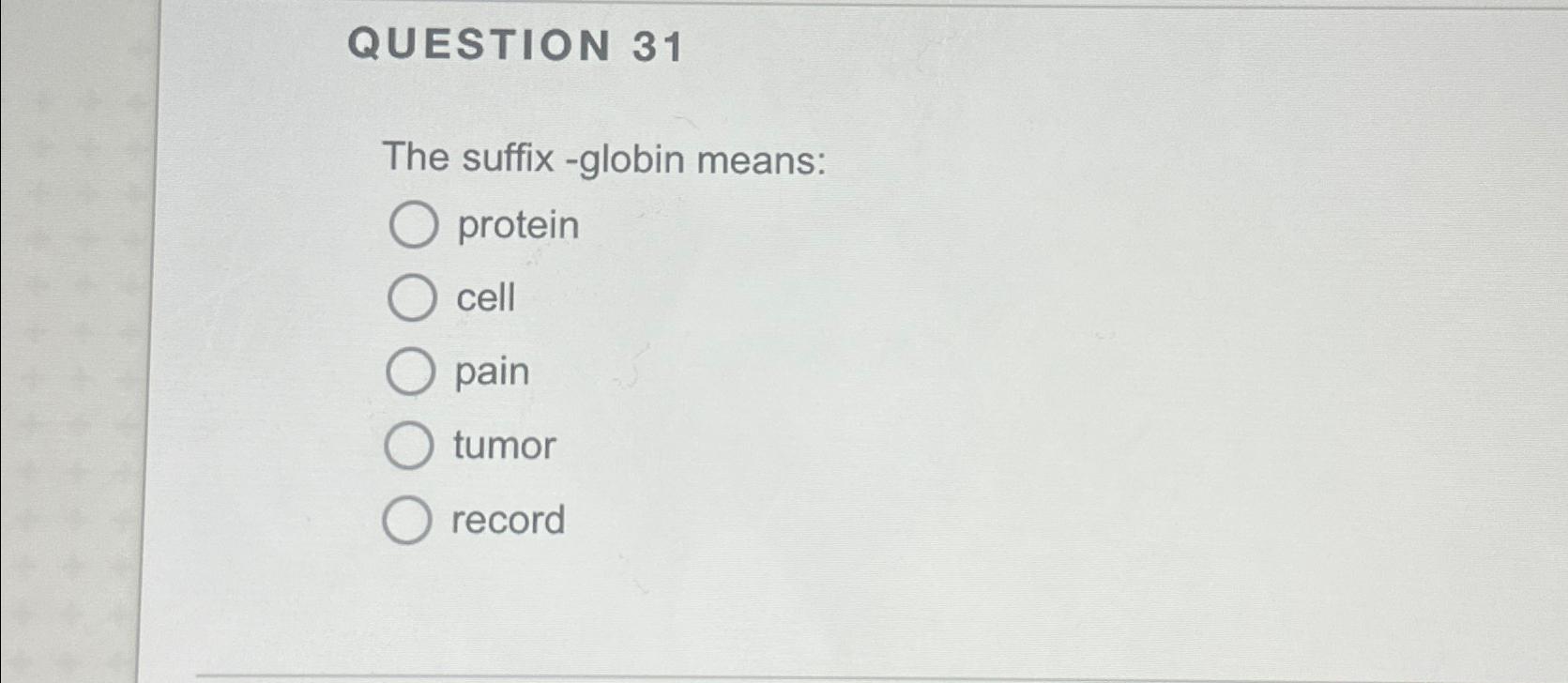 Solved QUESTION 31The suffix-globin | Chegg.com