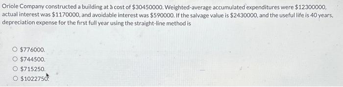 Solved Oriole Company constructed a building at a cost of | Chegg.com