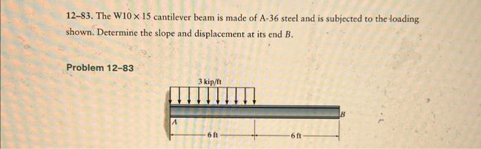 Solved 12-83. The W10 ×15 cantilever beam is made of A-36 | Chegg.com