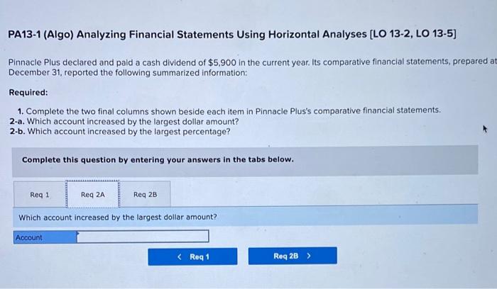 Solved PA13-1 (Algo) Analyzing Financial Statements Using | Chegg.com