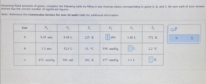 Solved Assuming fixed amounts of gases, complete the | Chegg.com