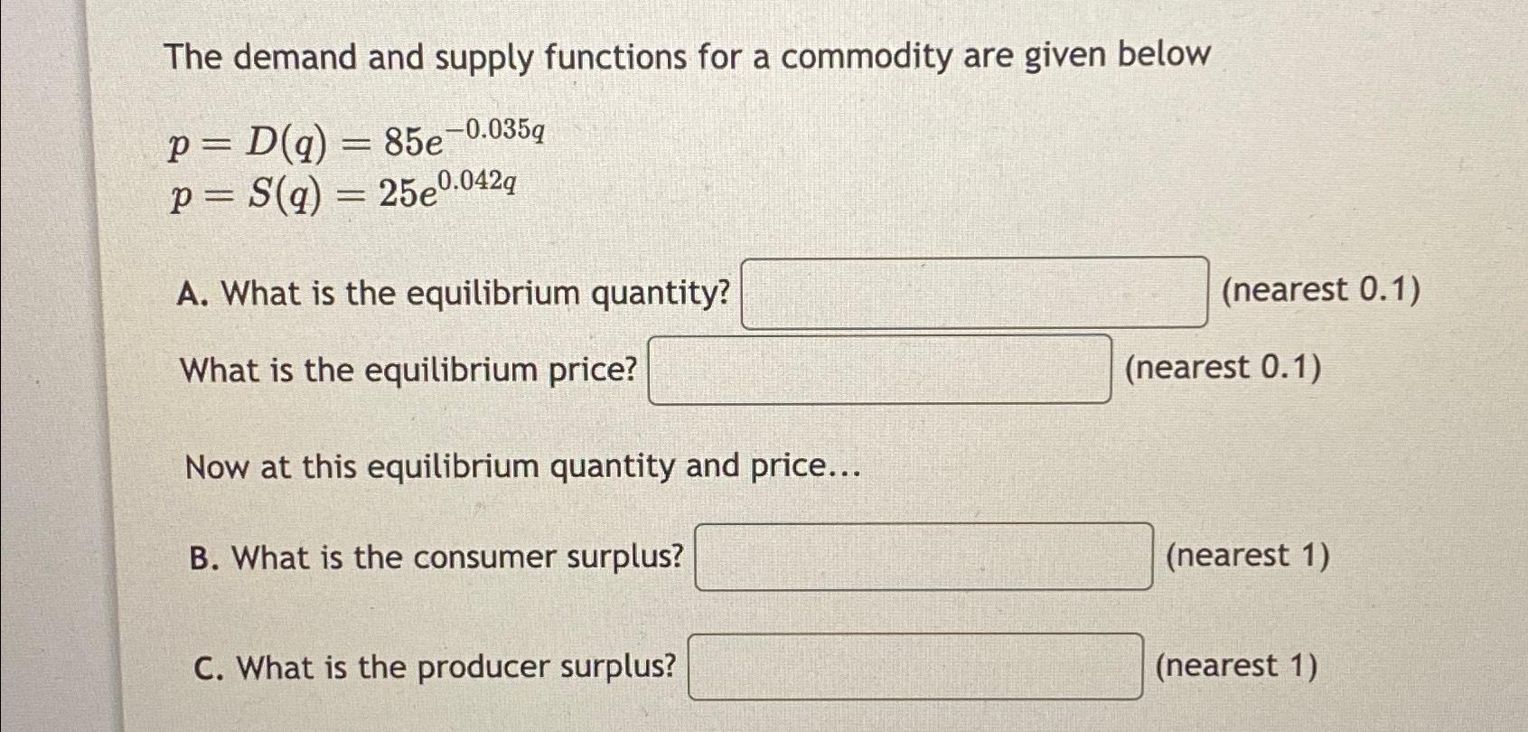 Solved The demand and supply functions for a commodity are | Chegg.com