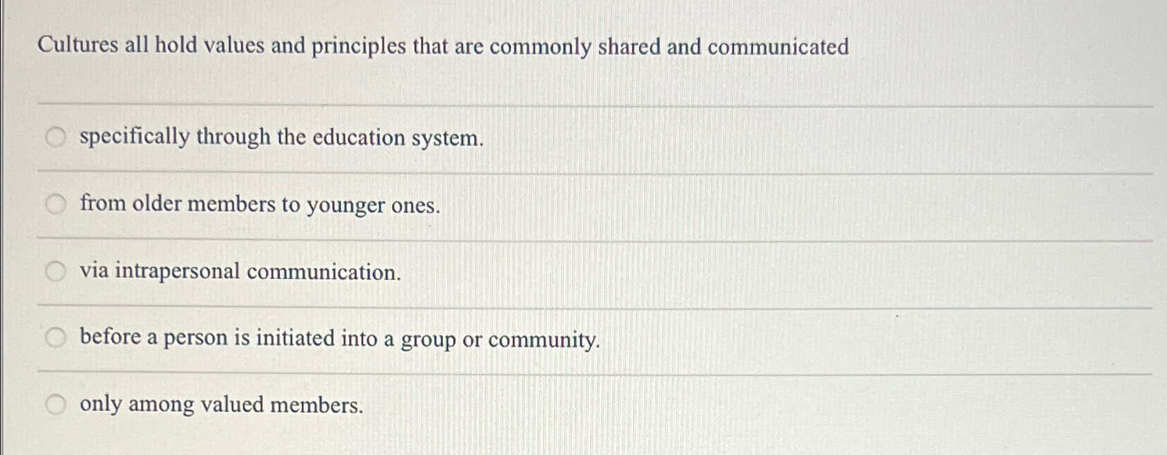 Solved Cultures all hold values and principles that are | Chegg.com