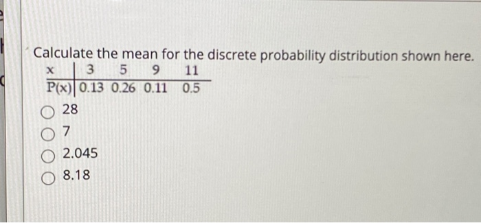 Solved Calculate the mean for the discrete probability | Chegg.com