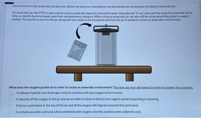 Solved Let's move on to the anaerobic jar exercise. Before | Chegg.com