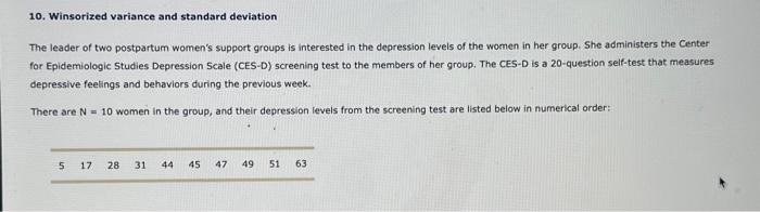 Solved 10. Winsorized variance and standard deviation The | Chegg.com
