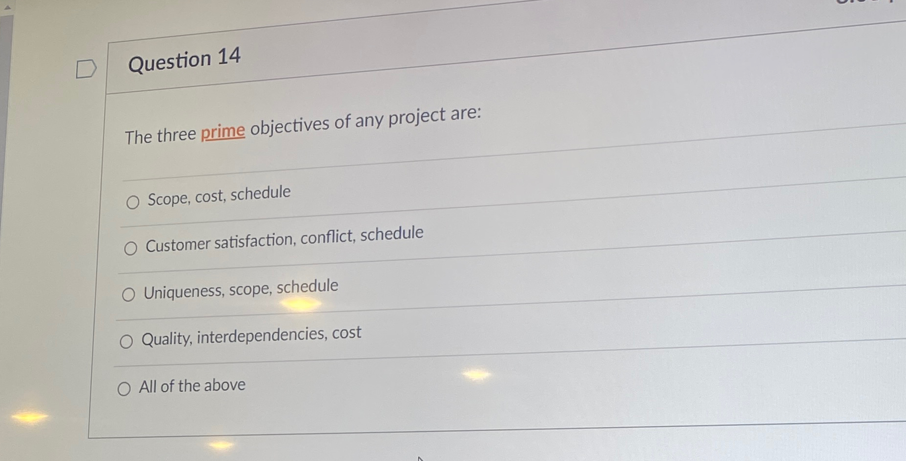 Solved Question 14The three prime objectives of any project | Chegg.com