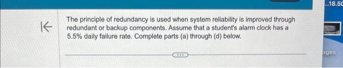 Solved The principle of redundancy is used when system | Chegg.com