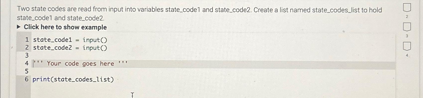 Solved Two state codes are read from input into variables | Chegg.com