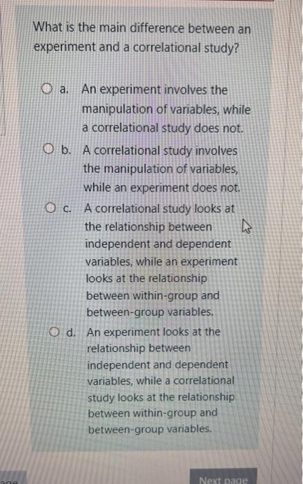Solved What is the main difference between an experiment and | Chegg.com