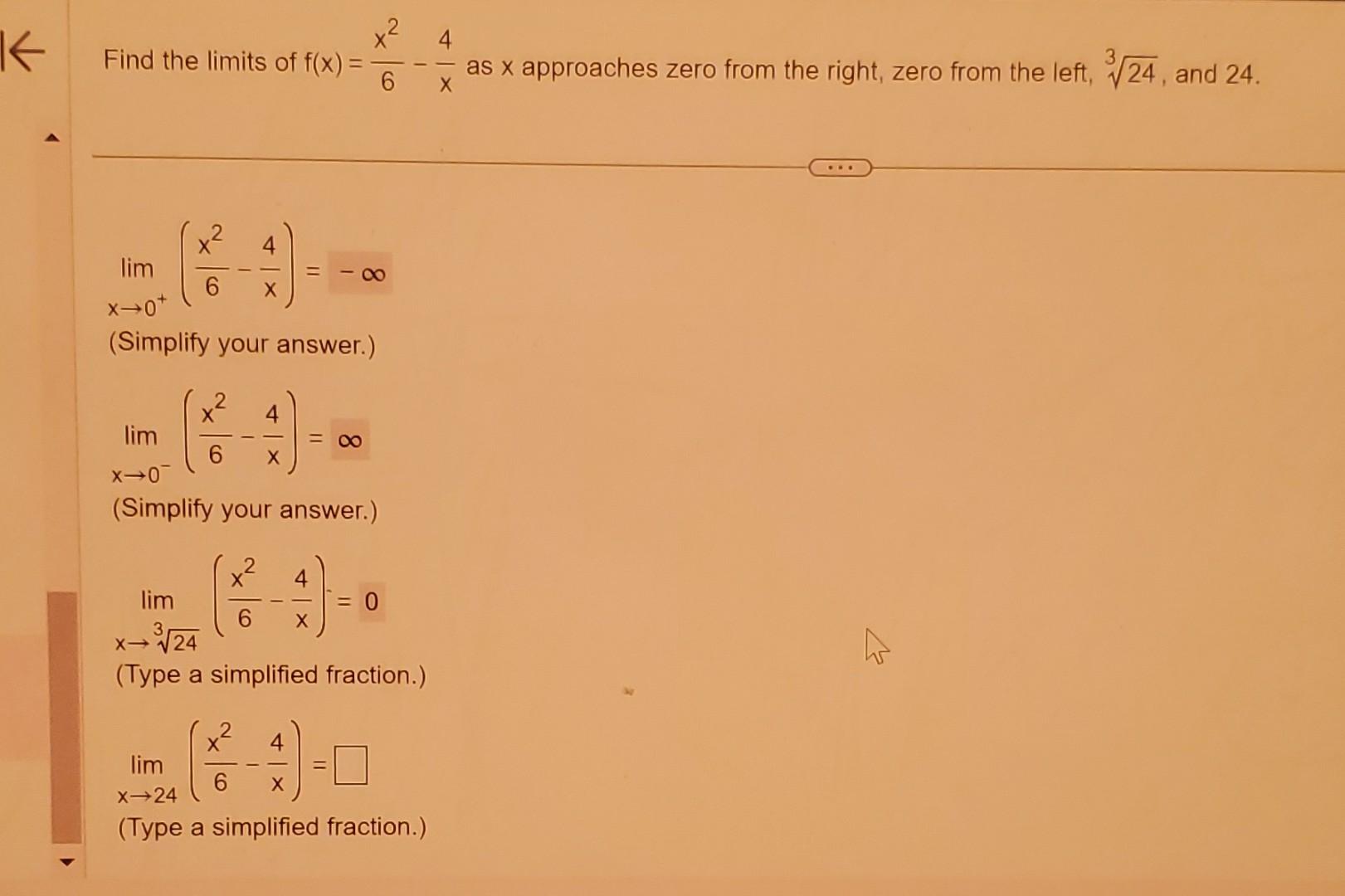 Solved K Find the limits of f(x) = lim X→ 6 X 4 6 | Chegg.com