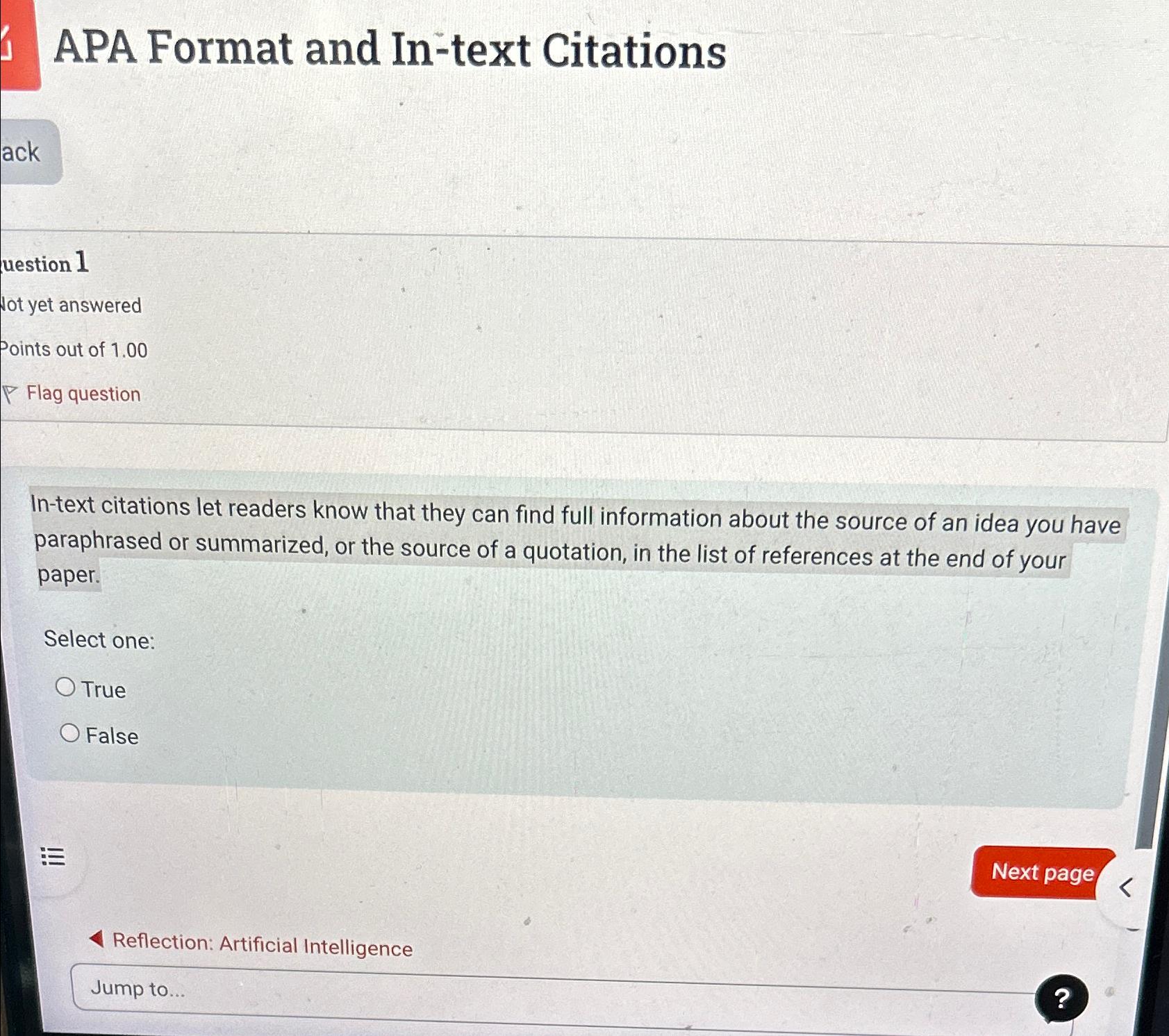 Solved APA Format and In-text Citationsuestion 1Not yet | Chegg.com