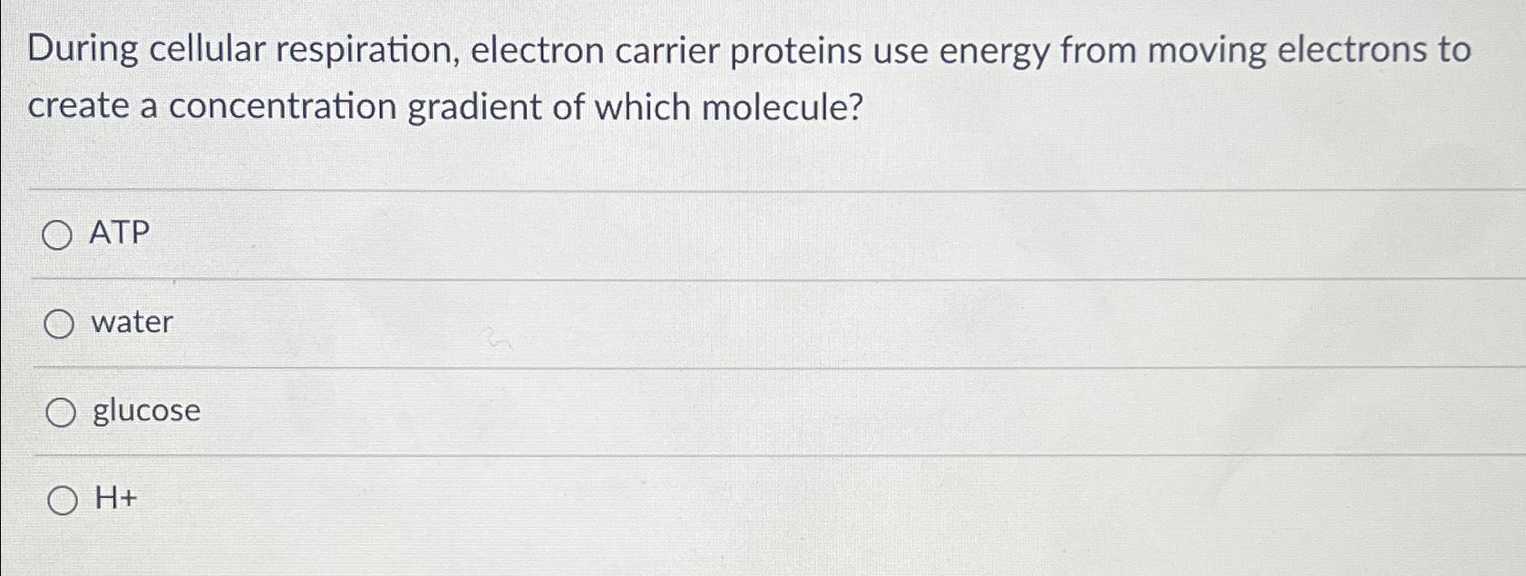 Solved During cellular respiration, electron carrier | Chegg.com