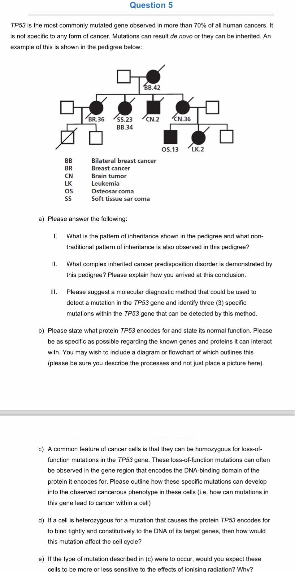 Solved Question 5 TP53 is the most commonly mutated gene | Chegg.com
