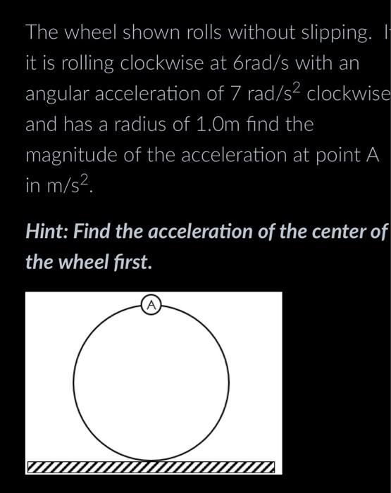 Solved The wheel shown rolls without slipping. it is rolling | Chegg.com