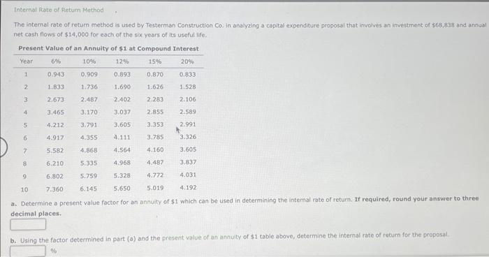 Solved The internal rate of return method is used by | Chegg.com