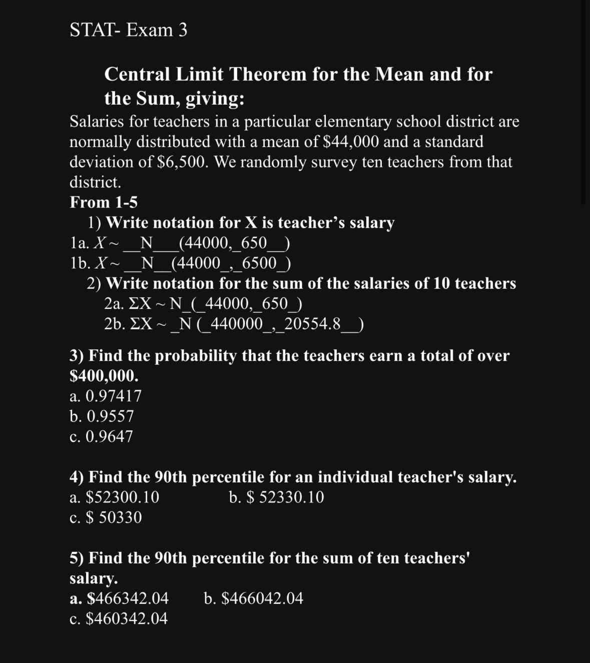 Solved STAT- ﻿Exam 3Central Limit Theorem for the Mean and | Chegg.com