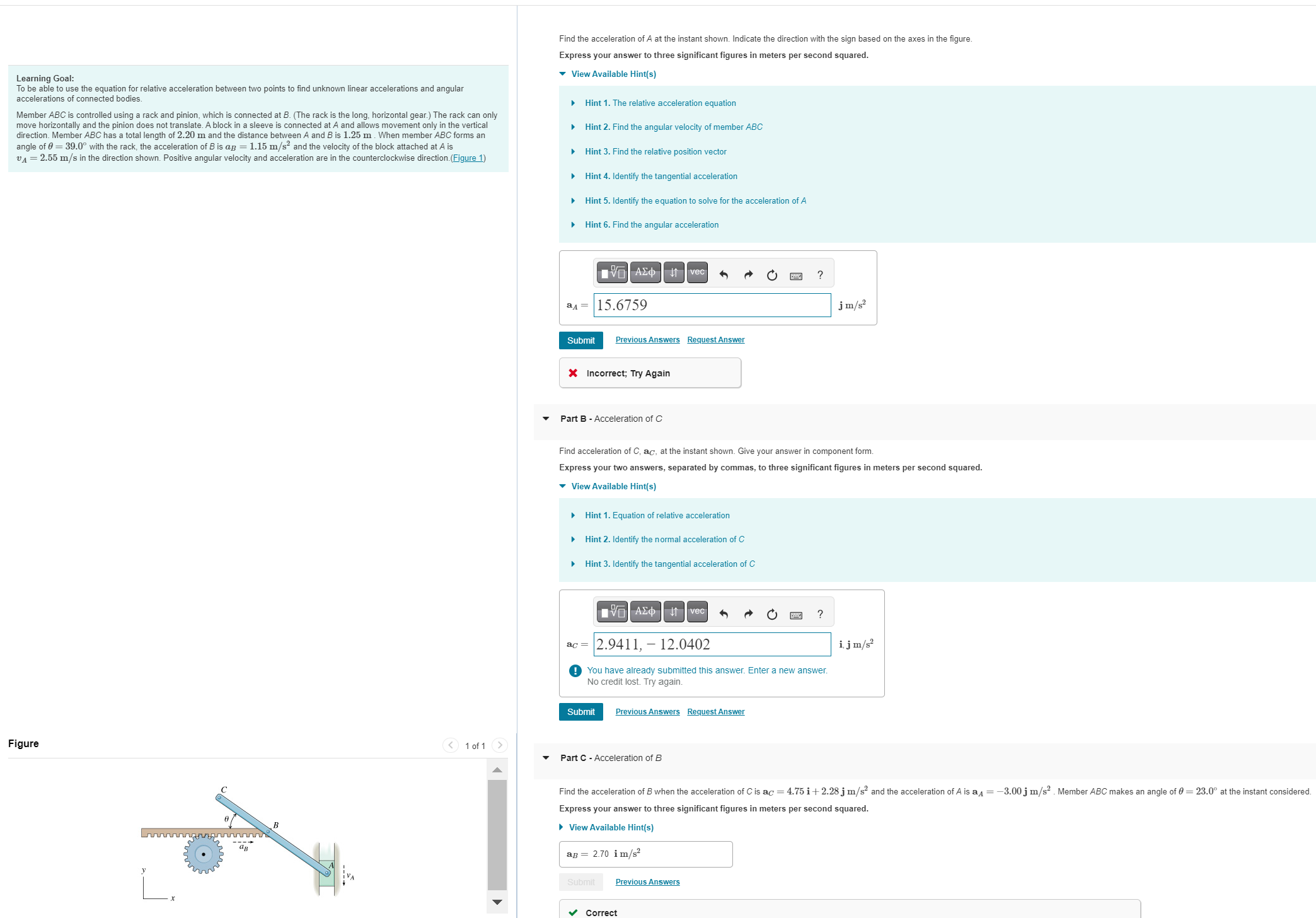 Solved Find the acceleration of A ﻿at the instant shown. | Chegg.com
