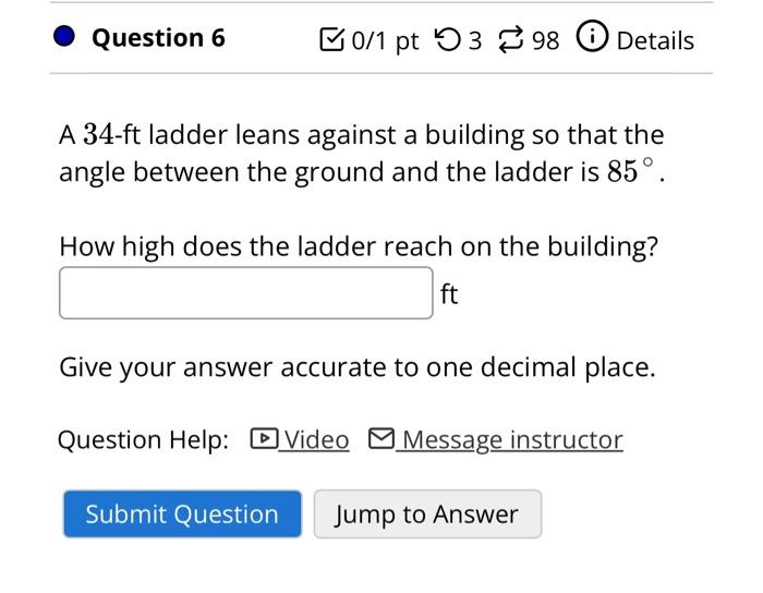 Solved A 34-ft ladder leans against a building so that the | Chegg.com