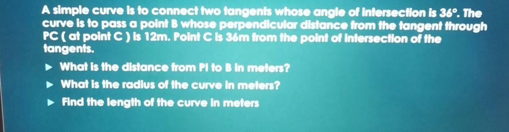 Solved A simple curve is to connect two tangents whose angle | Chegg.com