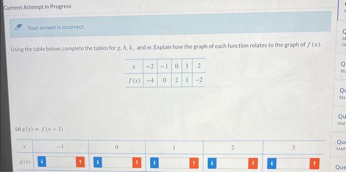 Solved Jsing the table below, complete the tables for g,h,k, | Chegg.com Solved Jsing the table below, complete the tables for g,h,k, | Chegg.com