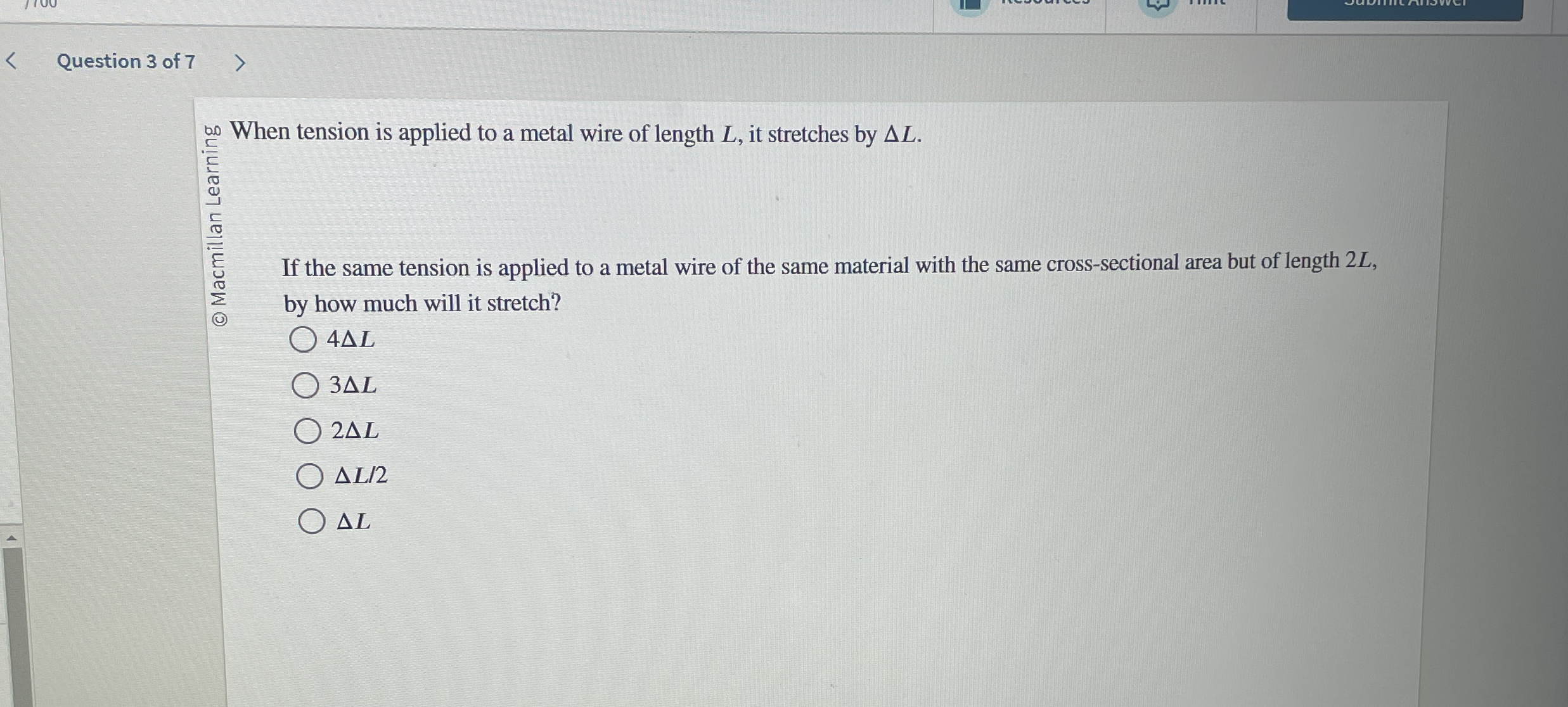 Solved Question 3 ﻿of 7When tension is applied to a metal | Chegg.com