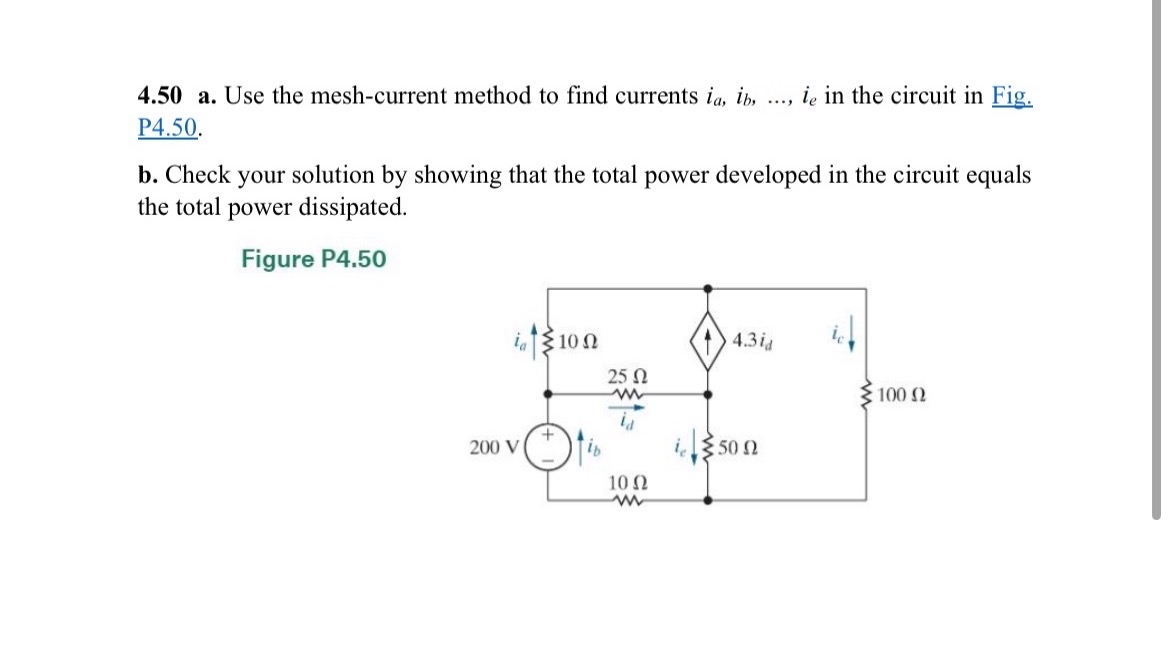 Solved 4.50 ﻿a. ﻿Use the mesh-current method to find | Chegg.com