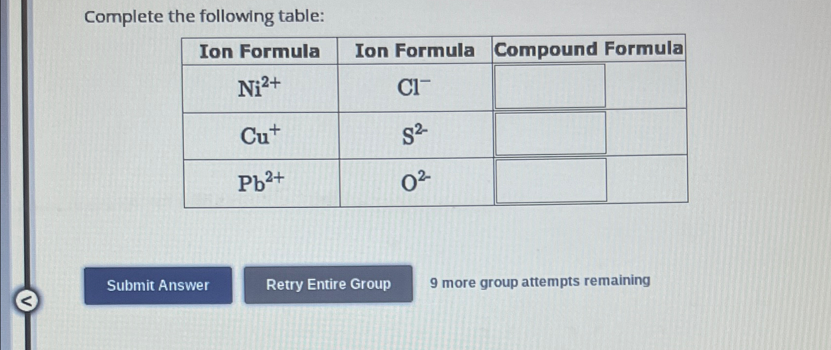 Solved Complete the following table:\table[[Ion Formula,Ion | Chegg.com