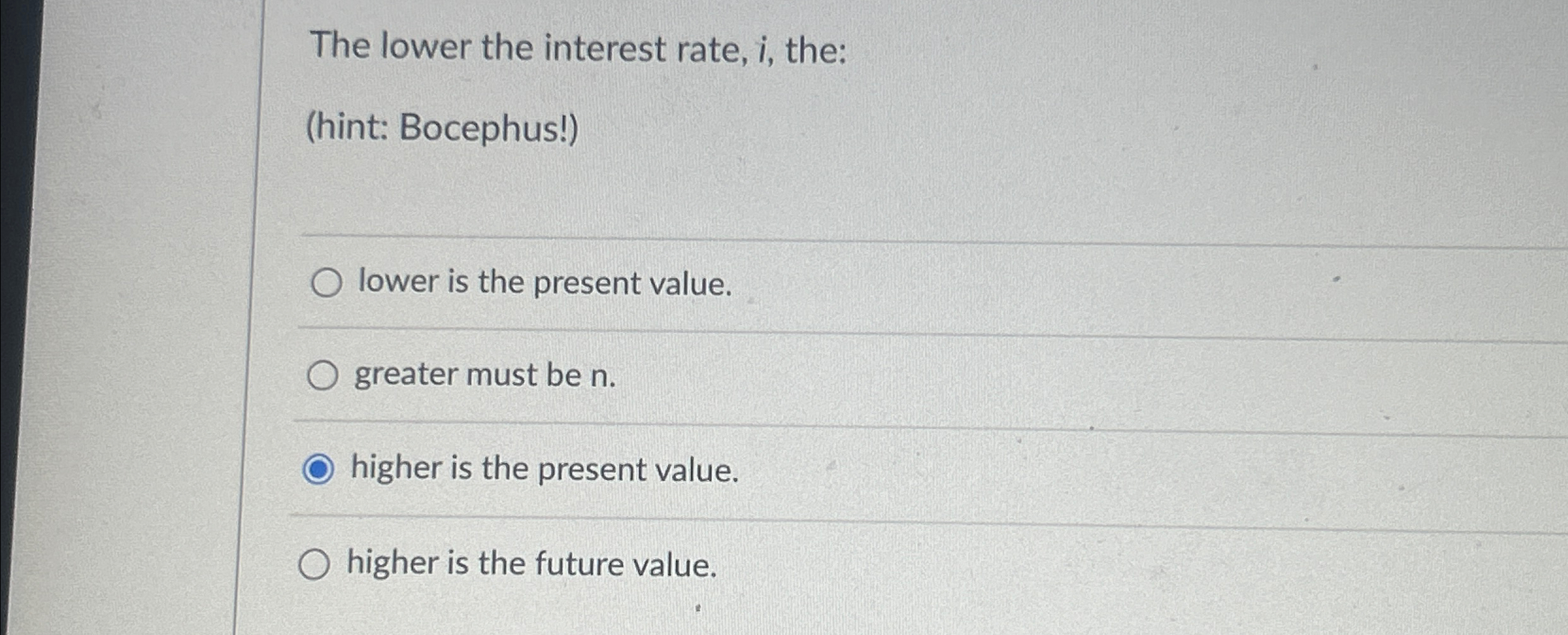 Solved The lower the interest rate, i, ﻿the:(hint: | Chegg.com