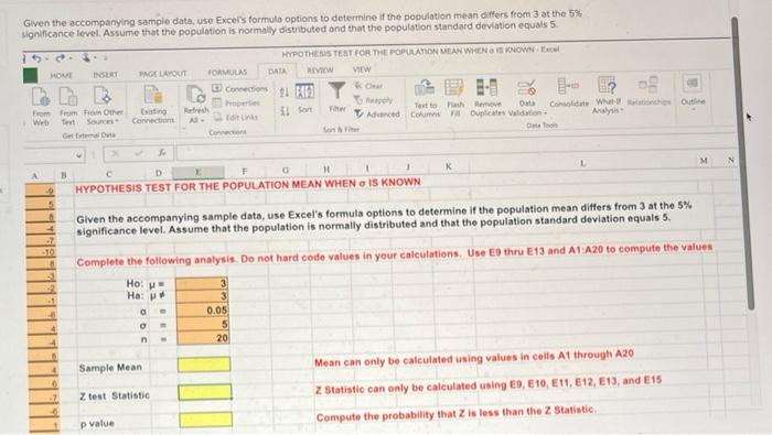 Solved Given The Accompamying Sample Data Use Excels 3834