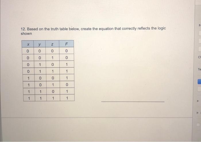 Solved 11. Using the following truth table, write the | Chegg.com