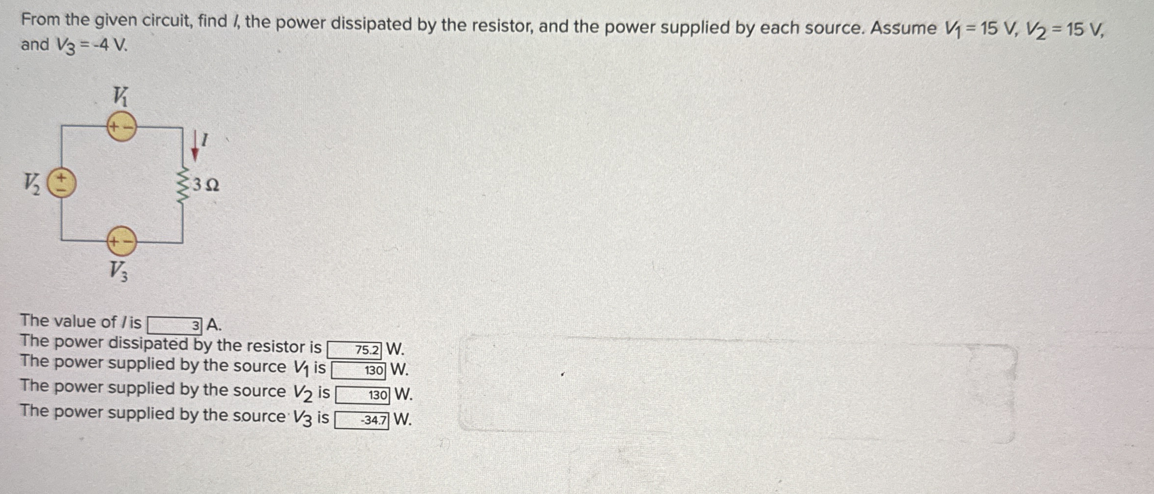 Solved From the given circuit, find I, the power dissipated | Chegg.com