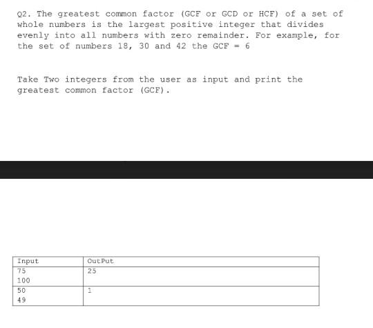Solved Q2. The greatest common factor (GCF or GCD or HCF) of | Chegg.com