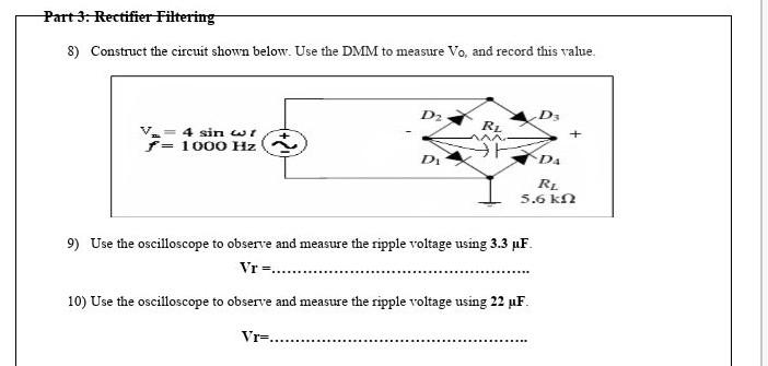 Solved Part 1: Half-Wave Rectification 1) Construct the | Chegg.com