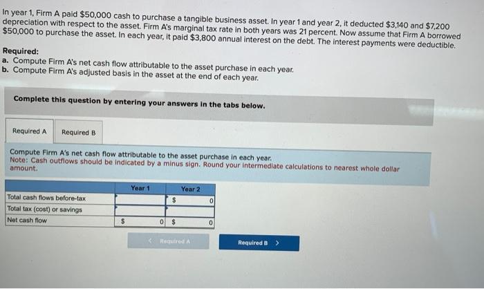 Solved In year 1, Firm A paid $50,000 cash to purchase a | Chegg.com