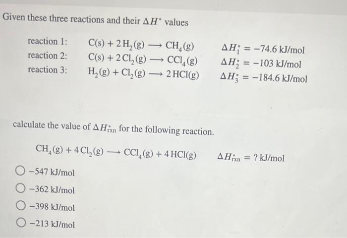 Solved Given these three reactions and their ΔH∘ values | Chegg.com
