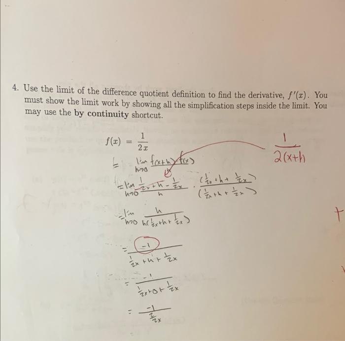 Solved 4. Use the limit of the difference quotient | Chegg.com