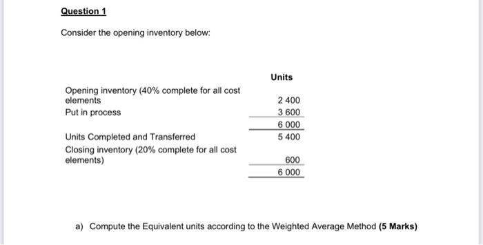 Solved Question 1 Consider the opening inventory below: | Chegg.com
