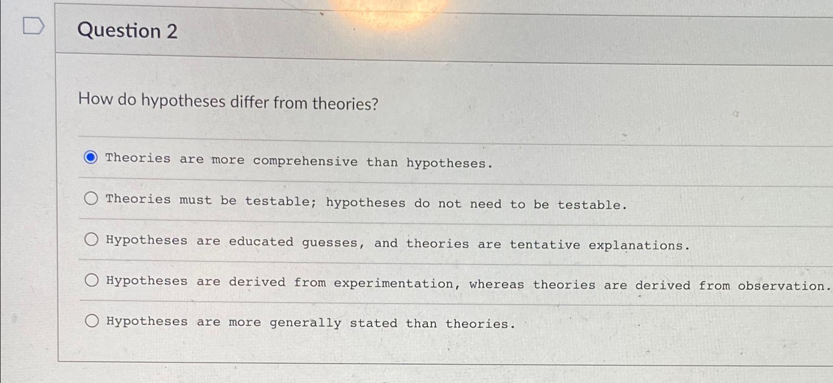 Solved Question 2How do hypotheses differ from | Chegg.com