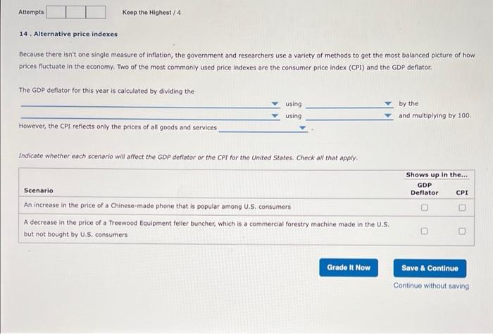 Solved Attempts Keep the Highest / 4 14. Alternative price | Chegg.com