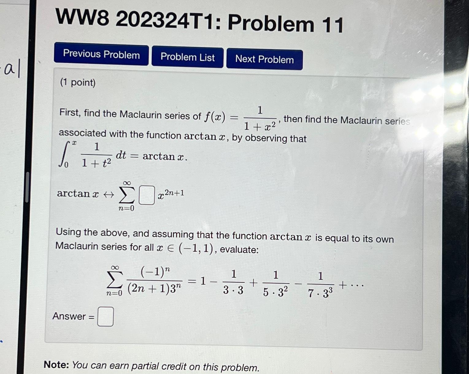 Solved WW8 202324T1: Problem 11(1 ﻿point)First, find the | Chegg.com