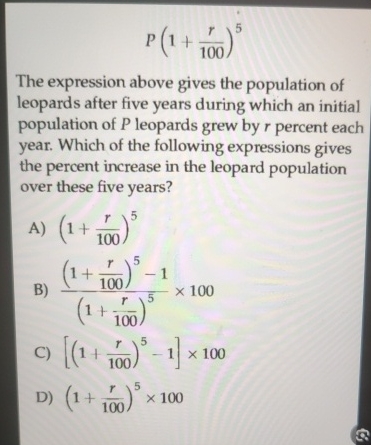 Solved P(1+r100)5The expression above gives the population | Chegg.com
