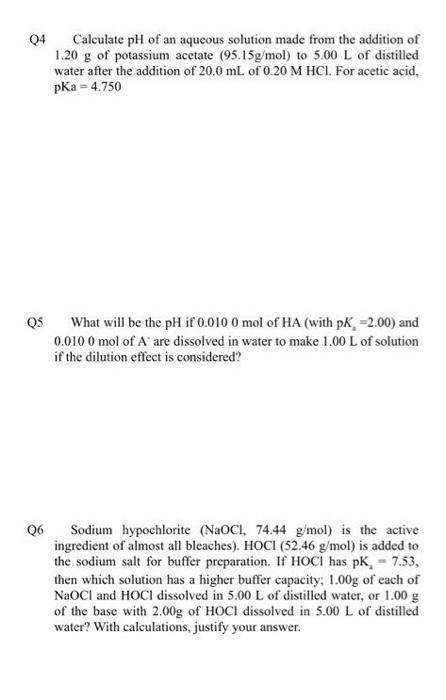 Solved Q1 Calculate pH of an aqueous solution made from | Chegg.com
