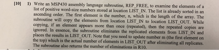 110] 1) Write an MSP430 assembly language subroutine, | Chegg.com
