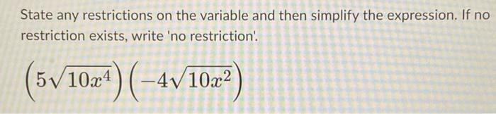 Solved State any restrictions on the variable and then | Chegg.com