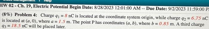 Solved (8\%) Problem 4: Charge q1=8nC is located at the | Chegg.com