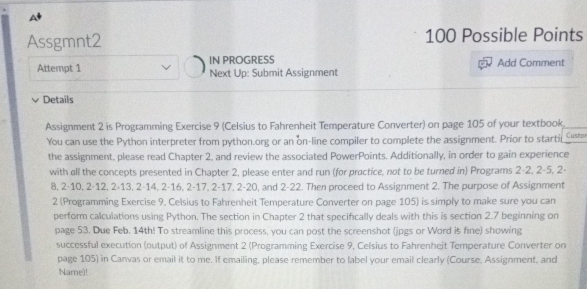 Solved Assignment 2 is Programming Exercise 9 (Celsius to | Chegg.com
