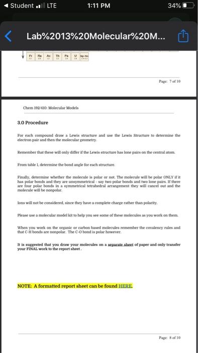 Solved Chem TBO Molecular Modele Formula Electron Pair | Chegg.com